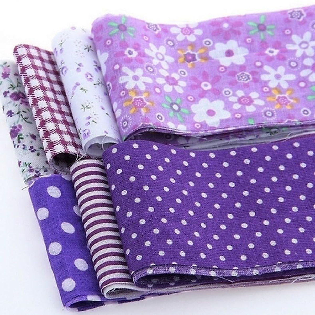 7Pcs Top Purple Cotton Craft Fabric Bundle Squares Patchwork DIY Sewing Scrapbooking Quilting Floral Dot Pattern Craft and Hobby Fabric 10" x 10" (25cm x 25cm)