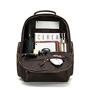 Taertii Vintage Full Grain Genuine Leather Backpack for Men - Fits 16" Laptop, Travel, Hiking, Business, Work, Rucksack Daypack 32L - Brown