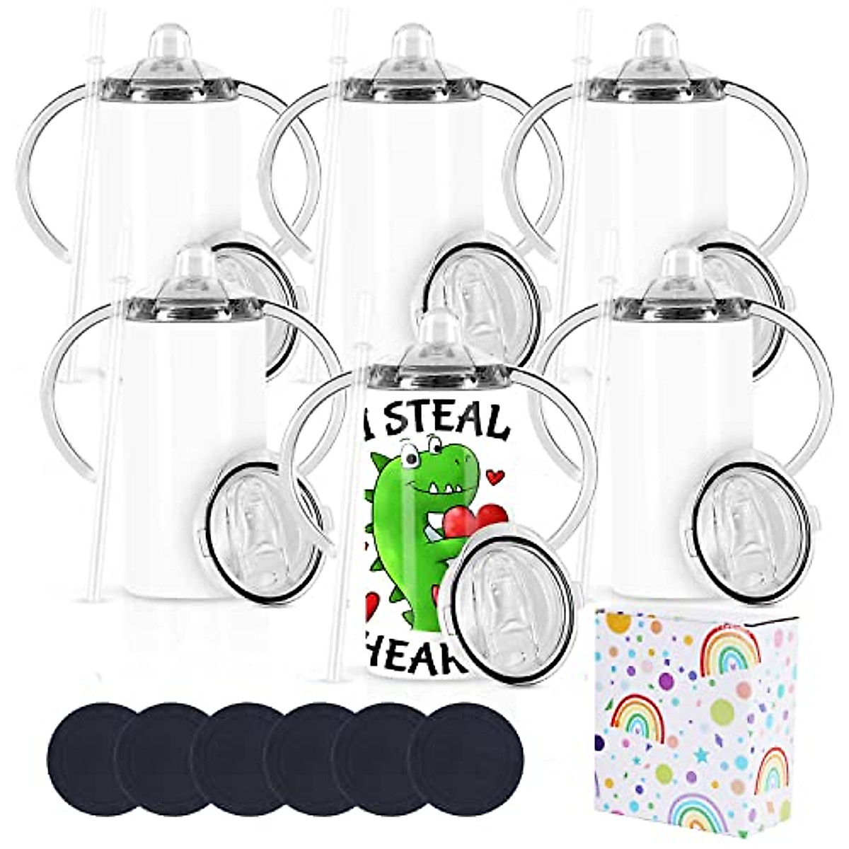 Wzaytia 12 Oz Sublimation Sippy Cup 6 Pack, Kids Sublimation Sippy Tumblers, Stainless Steel Sublimation Todder Water Bottle