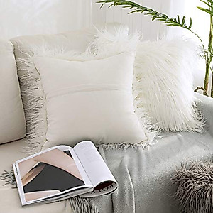 Kevin Textile Set of 2 Faux Fur Pillow Cover Decorative New Luxury Series Merino Style Off-White Fluffy Throw Pillow Case Fuzzy Cushion Cover Pillow Covers for Bed (18" x 18" 45cm x 45cm)