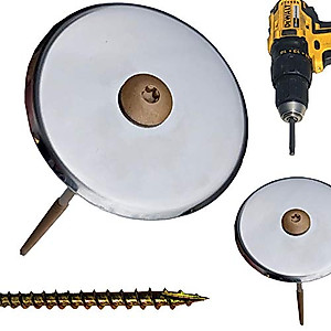 Keyfit Tools FlatMark Stainless Steel Low Profile Property Markers 4 Pack Screw in Flat Boundary Stakes Survey Pins Land Markers 3 Inch Wide Plague x 10 Inch Long Anchor for Property Corners Or Lines