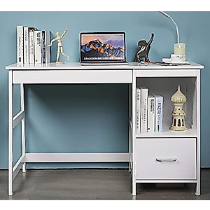 Tangkula White Desk with Drawers, Small Computer Desk Study Writing Desk, Modern Home Office Desk Student Desk with Storage Space, Makeup Vanity Desk for Bedroom (White)