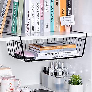 Undershelf Storage Basket Under Shelf Wire Basket Household Metal Under Shelf Hanging Storage Bin Basket Slides Under Shelves for Storage Space Saving for Kitchen Pantry Bookshelf (Medium, 2 PCS)