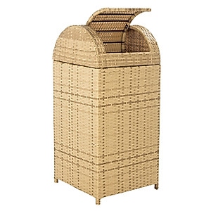 SAFAVIEH Outdoor Collection Mazeli Natural Woven Swing Top Dome Lid Trash Bin (Fully Assembled) PAT7511D
