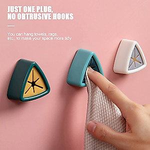 SEPPR Towel Hook Holder Grabber, Drill Free Self Adhesive Push Hooks Firmly, Anglecai Self-Adhesive Towel Stopper Dish Cloth Hook for Kitchen Bathroom Towel Organization