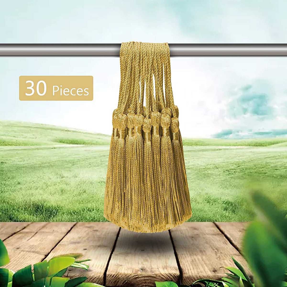 VAPKER 30 Pieces Gold Tassels 13cm/5-Inch Silky Handmade Soft Mini Tassels Floss Bookmark Tassels with 2-Inch Cord Loop for Jewelry Making, DIY Projects, Bookmarks