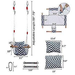 Secure Baby Hanging Swing Seat Chair for Toddler, Baby Swings for Infants, Baby Swing Outdoor Indoor Swing for Toddlers, Canvas Toddler Swing With Soft Backrest Cushion and PE Rope, Baby Hammock Chair