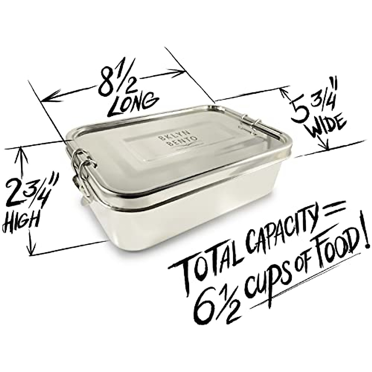 Stainless Steel (Single Compartment) Jumbo Bento Box. This Eco Friendly Food Storage Container Holds 6 ½ Cups Of Food. Perfect for Leftovers Or As A Large Metal Tiffin Lunchbox.