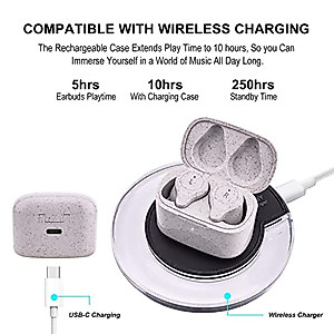 Wireless Earbuds Bluetooth Headphones Built-in Microphone with Support Wireless Charging Case, Wheat Straw in-Ear TWS Earphones with Stereo and Bass, for iPhone, Android，PC (TO6)