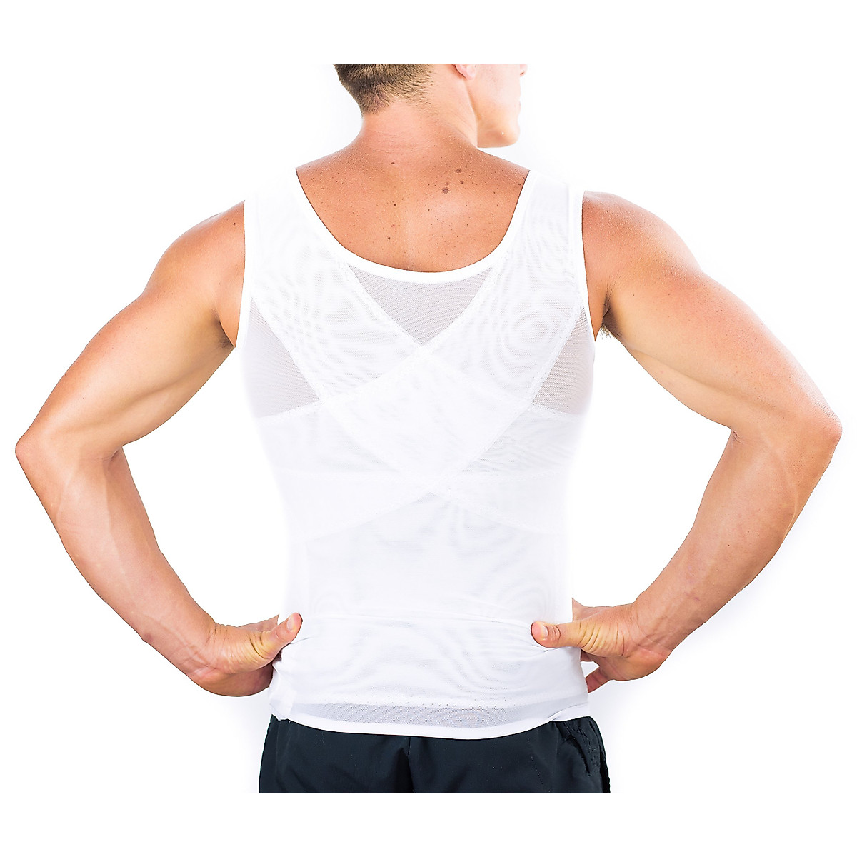Esteem Apparel Original Men's Chest Compression Shirt to Hide Gynecomastia Moobs Shapewear (White, Large)