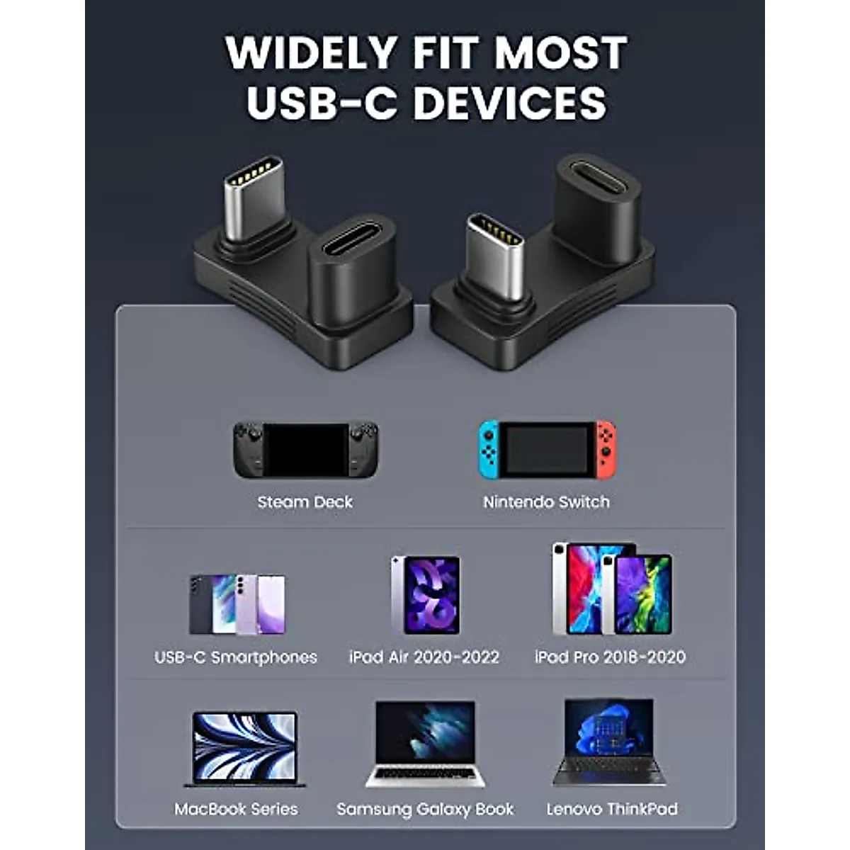 Moko 180 Degree U Shape USB-C Male to USB-C Female Adapter 2 Pack, With PD 100W/10 Gbps, USB-C 180 Extender for Steam Deck/Switch/Laptop/Tablet/Phone