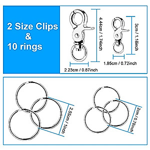 Molain Dog Tag Clips with Dog Tag Rings,Durable Dog ID Tag with Rings for Large Dogs Collar Harnesses 1.75 x 0.9 in (4 Clips 10 Ring)