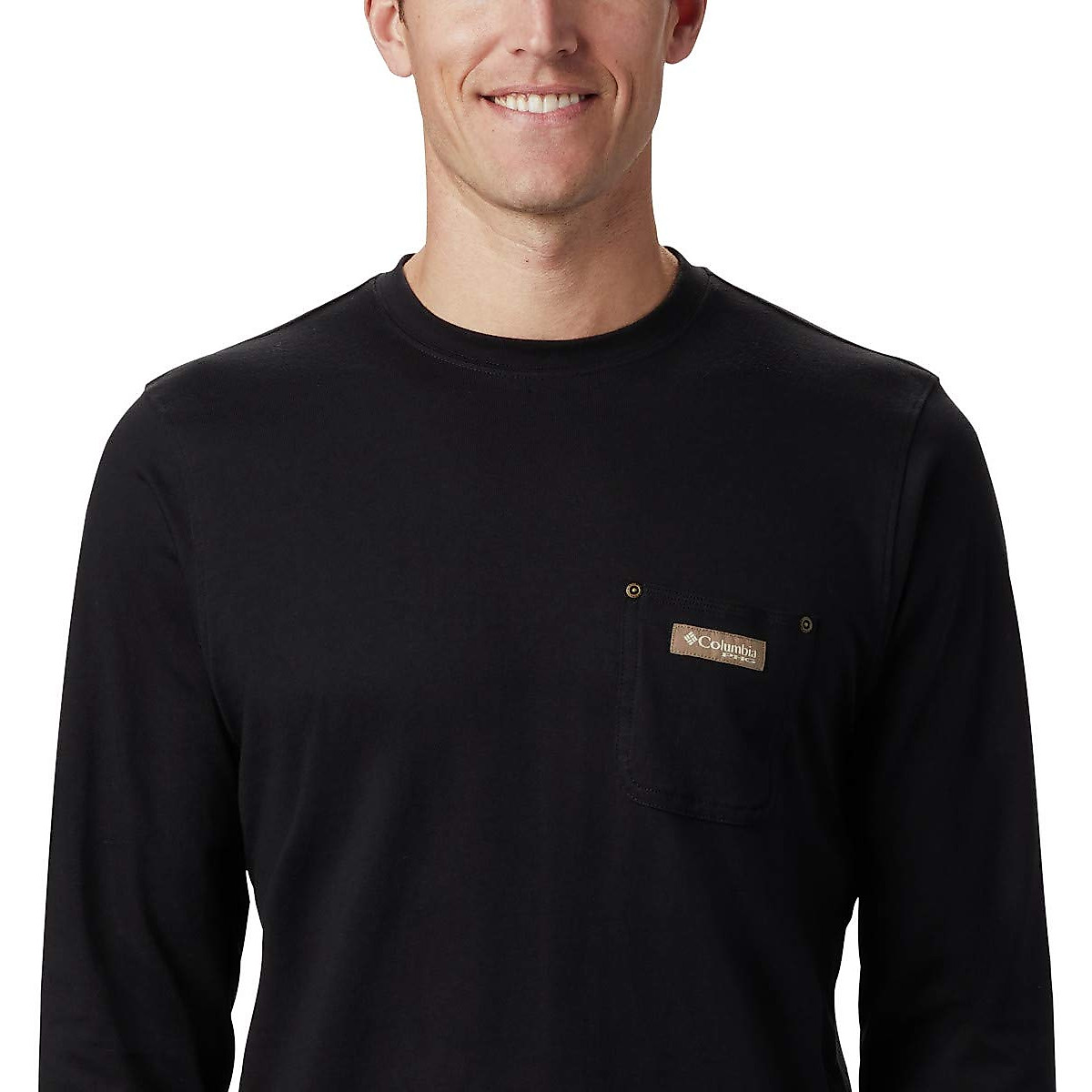 Columbia Men's Roughtail Work Long Sleeve Pocket Tee, Black, Large