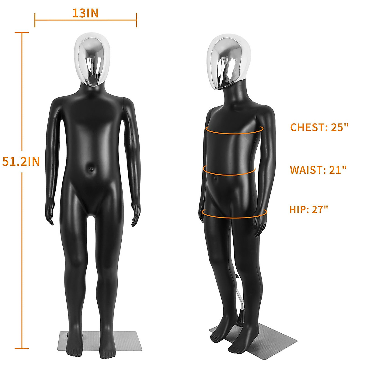 SHAREWIN Kids Mannequin Full Body 43.3 Inches, Black Children Dress Form Adjustable Mannequin Torso, Realistic Adjustable Detachable Manikin Body Display with Metal Base for Child