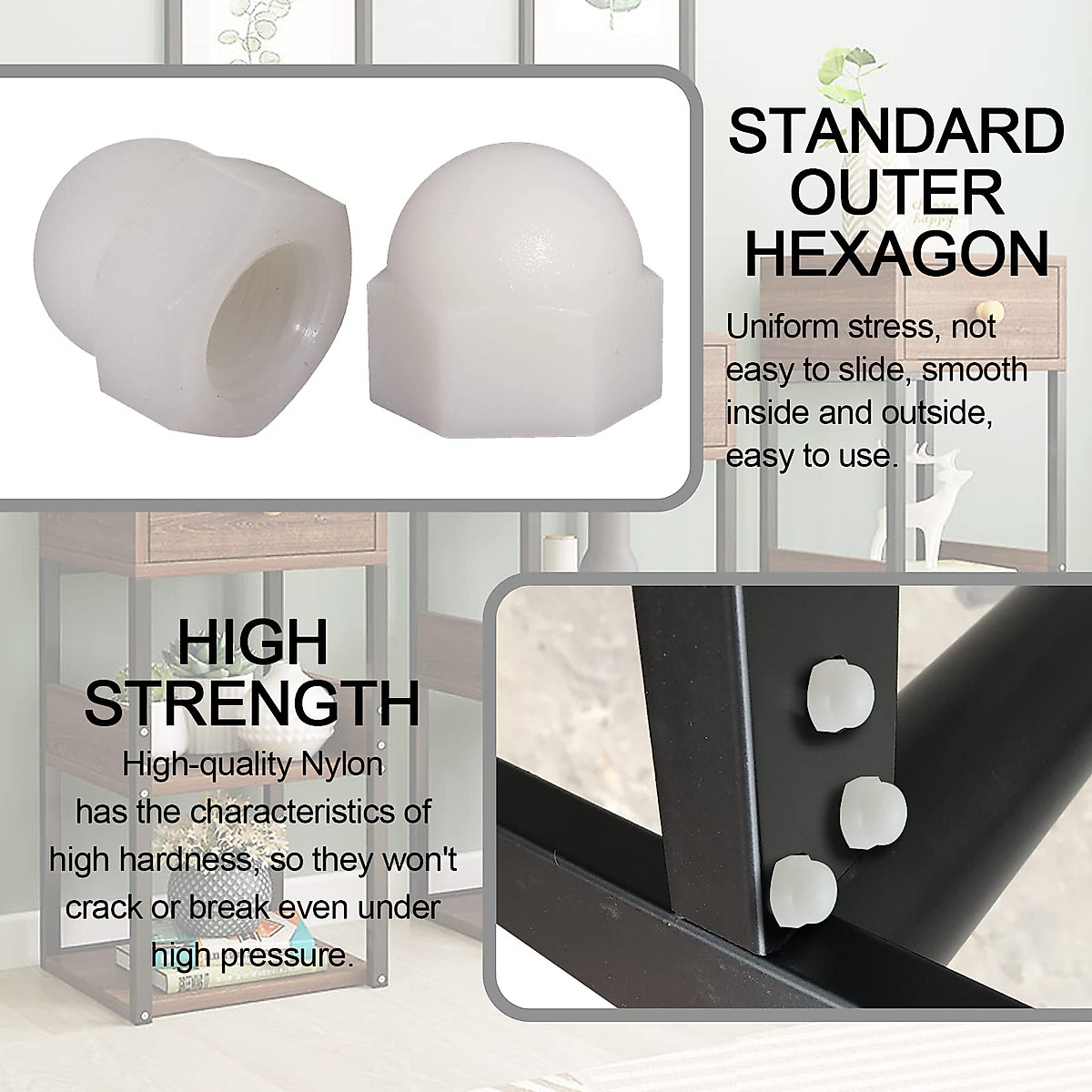 HARSKIYER 30pcs White Nylon Hex Cap Nut, M6 Acorn Hex Cap Nuts Nylon Hex Acorn Nuts Hexagon Decorative Cap Nut Acorn Hex Nuts