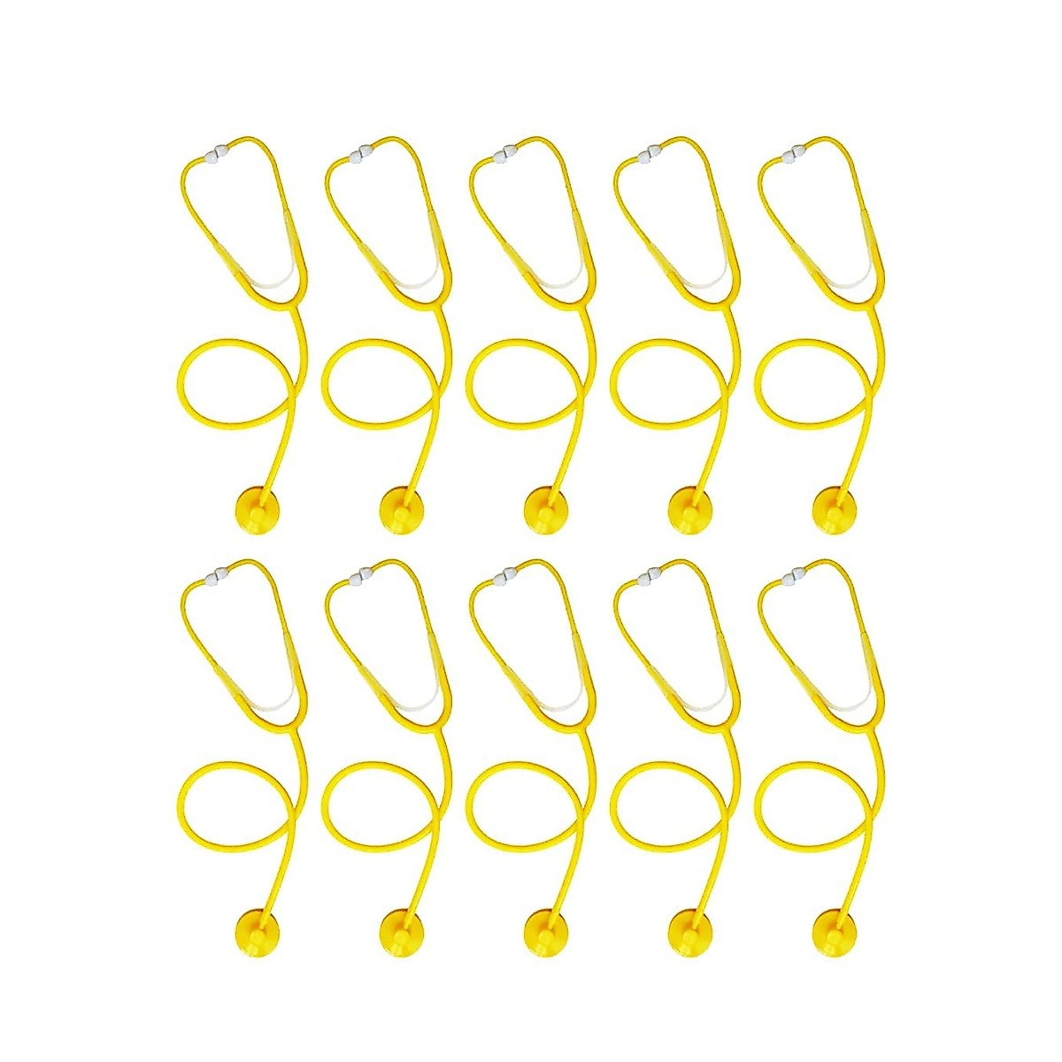 Disposable Stethoscope, Yellow, 10-pack, Single Patient Use, Plastic, 22" PVC Y-Tubing, Lightweight for Home, Education, Doctors, Nurses