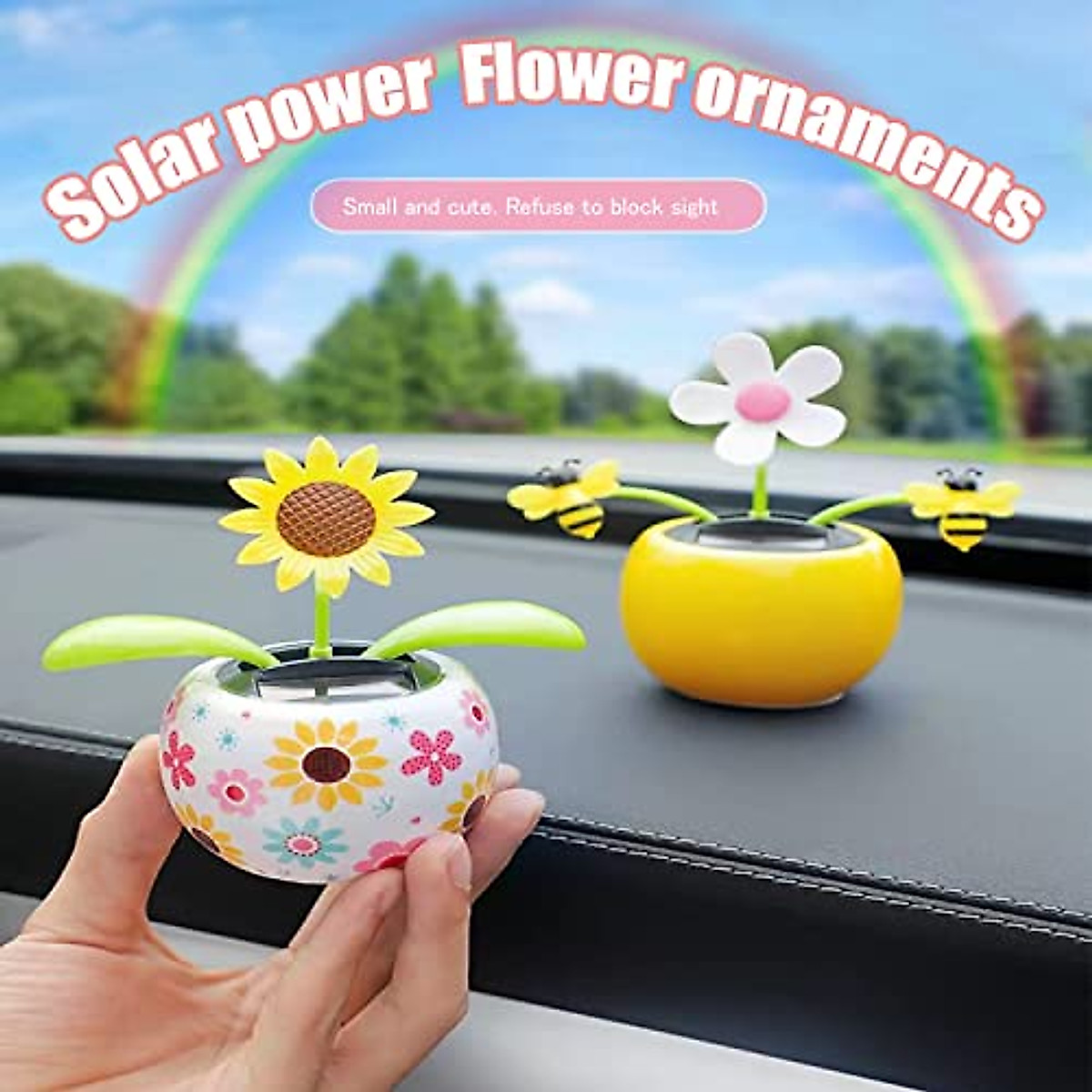 Solar Dancing Flowers Toy, Solar Powered bobbleheads for Car Dashboard, Bobble Head Toy for Car Decorations Window Car Dashboard Decor Car Accessories - No Battery Required