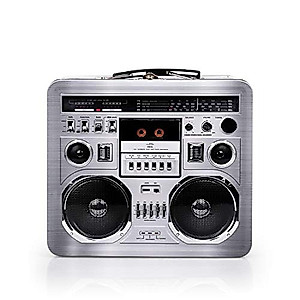 Retro Boombox Radio Lunchbox Tin Tote - 1980s Inspired Merchandise - Novelty Costume Accessories And Storage Container - Fun Unique Gifts for Halloween, Birthdays, Holidays, Graduation