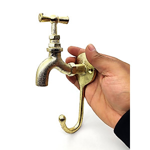 5MOONSUN5 Tap Coat Hook, Heavy Duty Brass Finish, Wall Mounted Vintage Style Collection Tap Single Coat Hook Clothes Rack Wall Hanger, Polish Finish