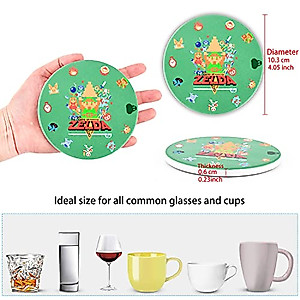 Pounchi Retro Video Game Coaster （4 Pack ） Game Lovers Absorbent Coasters Retro Drink Coasters for Game Lovers with Cork Base Bar Coasters Round Stone Coasters Car Coasters Set for Teens