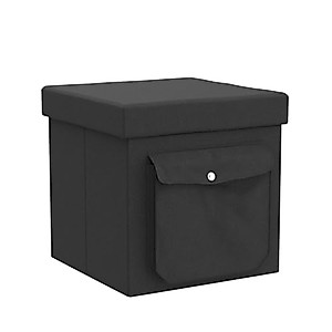 Otto & Ben 15" Cube Storage Ottoman with Pocket and Flip top Tray, Black