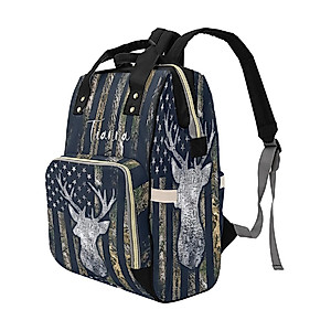 METERO YOUNGFIT American Flag Camo Deer Black Diaper Bags with Name Waterproof Mummy Backpack Nappy Nursing Baby Bags Gifts Tote Bag for Women One Size