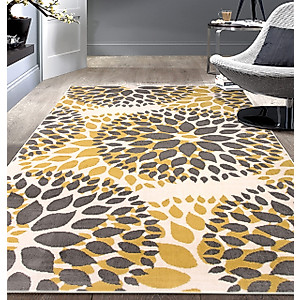 Rugshop Modern Floral Circles Design for Living Room,Bedroom,Home Office,Kitchen Non Shedding Area Rug 5' x 7' Yellow