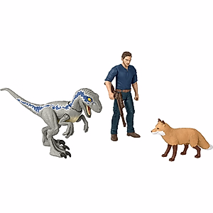 Mattel Jurassic World Dominion Human & Dino Action Figure Pack, Owen & Velociraptor Beta Figures & Accessories, Collectible Toy Dinosaur Set