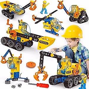 6 In 1 STEM Building Toys for 5 6 7 8 9 + Year Old Boy Girl Gift,192 PCS Stem Project Activities Kit for kid 5-7 6-8 Educational Autism Robotic Toy Learning Game Excavator Engineering Construction Set