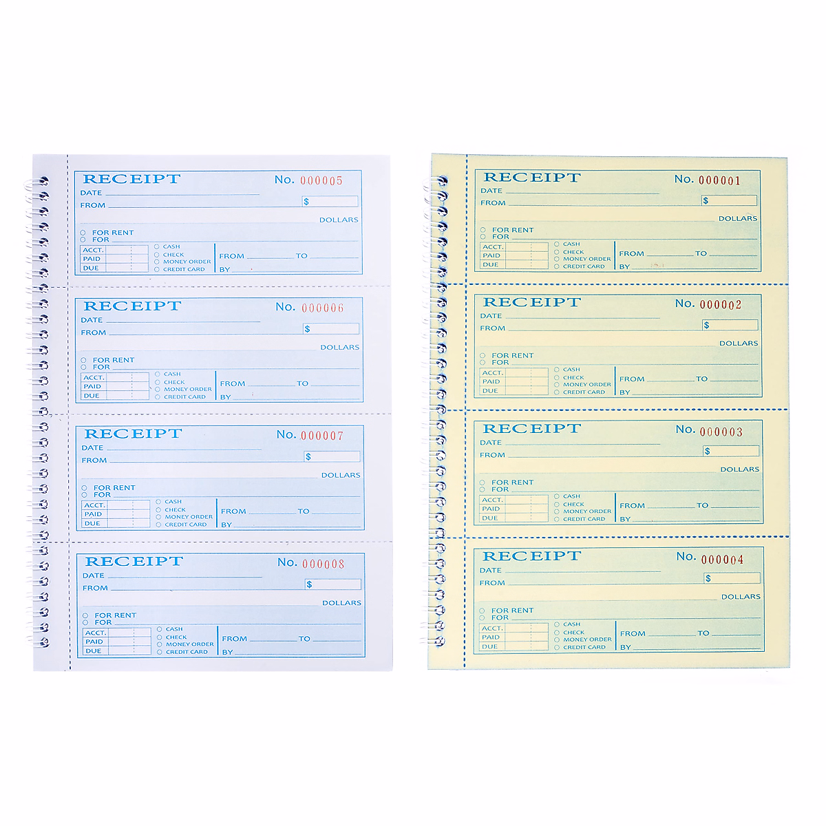 Single Book,Money Rent Receipt Book,7.9x11.22 Inches,2 Part Carbonless,Cash Receipt Book,200 Sets per Book,4 Receipts per Page