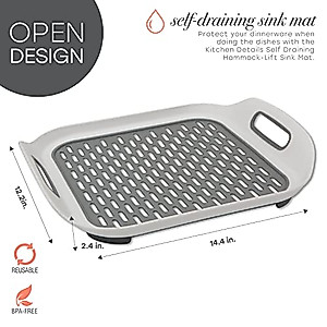 Kitchen Details Self Draining Hammock-Lift Sink Mat | Dimensions: 14 12. 2" x 2. 4" | Large Design | Kitchen | Laundry | Durable | Protects | Accessories, White