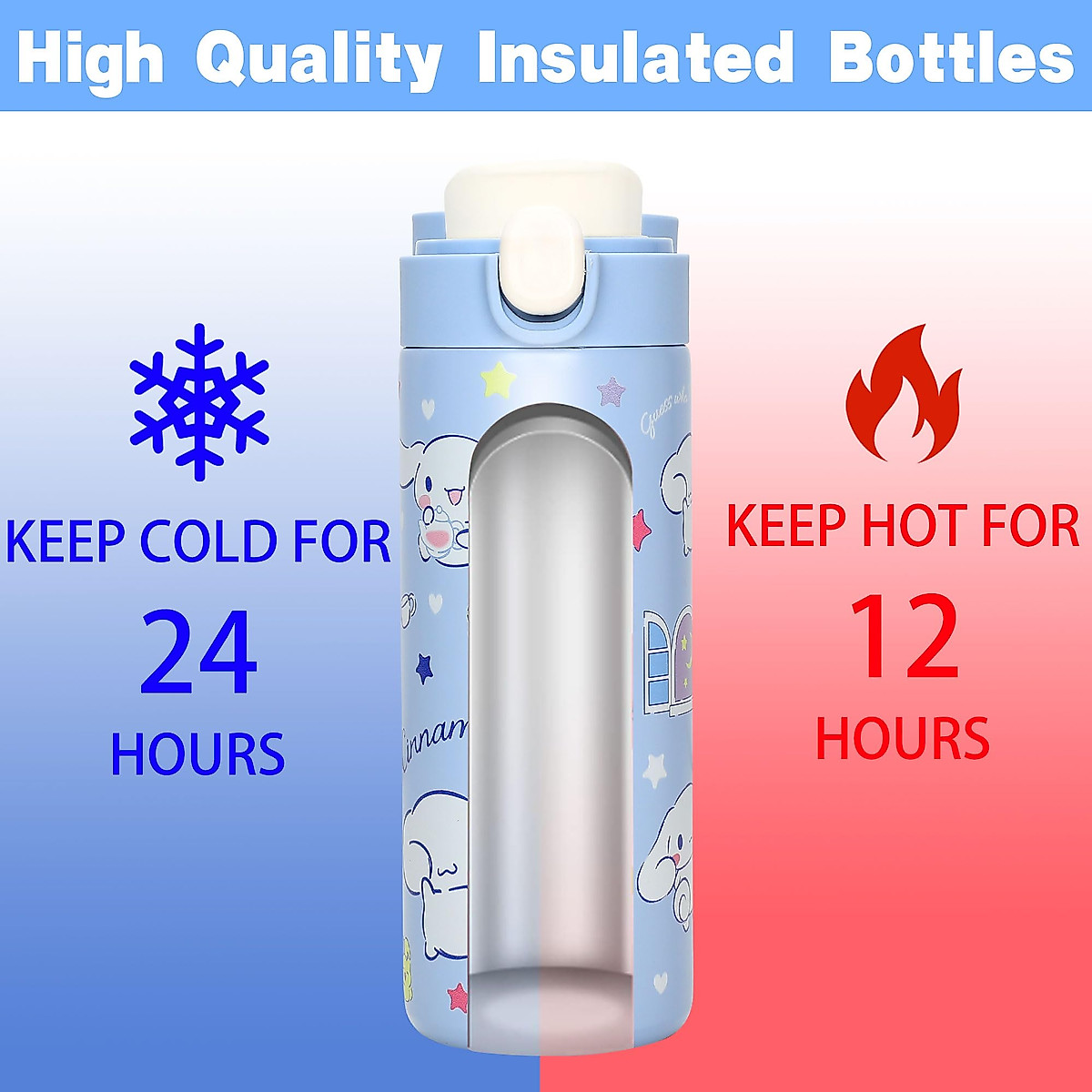 14oz Anime Kids Insulated Water Bottle with 50pcs Anime Stickers, Stainless Steel Thermos Bottle for School Boy Girl