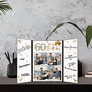 DARUNAXY Black Gold 60th Birthday Party Decorations, Happy 60th Birthday Alternative Signature Guest Book for Men Women 60 Years Old Table Sign Picture Frame Gift 60 Birthday Card Board Party Supplies