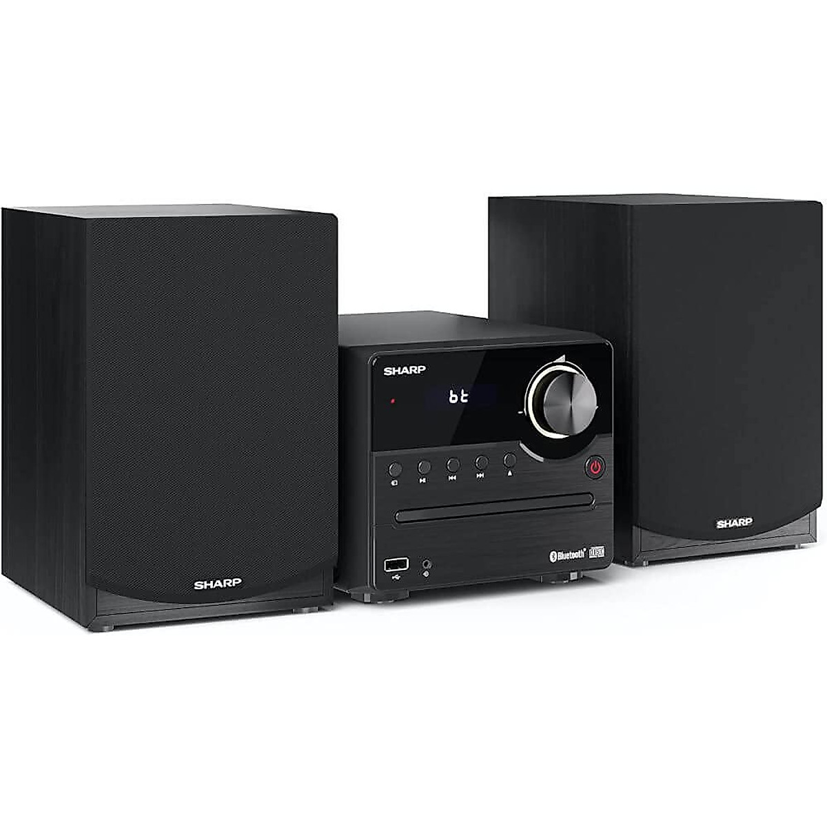 Sharp XL-B512 Micro Component Wireless Bluetooth Audio Streaming & CD Player Wood Speaker System + Remote, USB Port, MP3 Playback, FM Stereo Digital Tuner, Aux Input, Black Oak