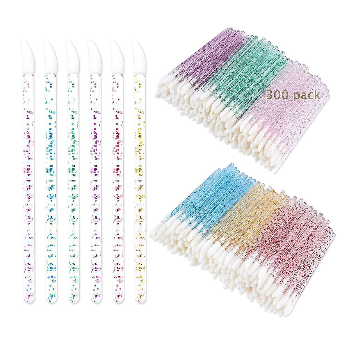 300PCS Glitter Crystal Lip Brush, Disposable Crystal Lip Brushes Tool Kits Lip Gloss Applicators Make Up Lipstick Gloss Wands Makeup Applicators Brushes Applicator tool Makeup Beauty Tool Kits 1