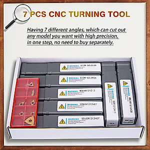 Indexable Lathe Turning Tool, 1/2'' Shank Metal Lathe Tools, 7pcs Metal Lathe Cutting Tools Carbide Turning Tool Insert Holder Set Lathe Boring Bar Set for Turning Grooving Threading with Wrenches