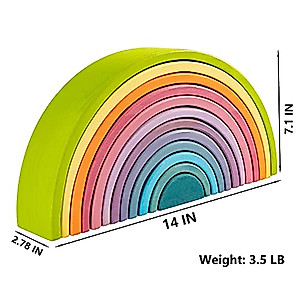 MERRYHEART Wooden Rainbow Stacking Toy, 12 Piece Wooden Rainbow Stacker, Extra Large Rainbow Stacking Toy, Nesting Puzzle Building Blocks Educational Toys for Kids Toddlers