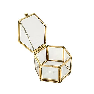 UXZDX Hexagonal Transparent Glass Box, Geometric Transparent Glass Jewelry Box Storage Box Desktop Storage