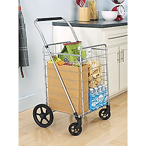 Whitmor Utility Cart with Adjustable Height Handle-Silver/Black