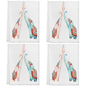 Funny Animal Elephant Kitchen Towels and Dishcloths Set of 4-17.7" x 28.3" Absorbent Dish Towels with Hanging Loop Hand Towel for Farmhouse Bar Towels & Tea Towels