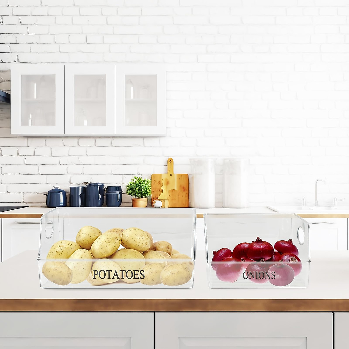 Yomjarl Potato and Onion Storage Bin 2pcs Fruit Basket Storage for Kitchen Countertop Potato and Onion Storage Basket Clear Storage Basket different sizes for Vegatable, Produce