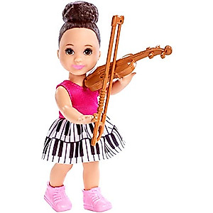 Barbie Music Teacher Doll, Blonde, and Playset with Flipping Chalkboard, Brunette Student Small Doll and 4 Musical Instruments, Career-Themed Toy for 3 to 7 Year Old Kids​​​