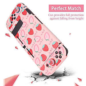 TIKOdirect Protective Case for Nintendo Switch, Soft Full Skin Protective Cover with Pretty Cute Pattern, Silicone Slim Shockproof Back and Grip Case for Switch, Strawberry