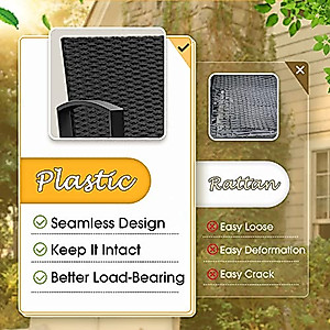 JUMMICO Patio Chairs 3 Piece Outdoor Furniture with All Weather Plastic Seat & Metal Frame Patio Conversation Set for Porch, Balcony, Poolside (Black)