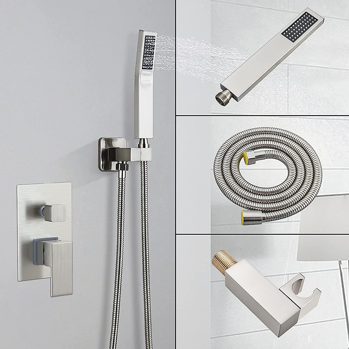 Ackwave Shower Faucet Set Brushed Nickel Shower System with 12 Inches Rain Shower Head and Handheld Sprayer Wall Mounted Shower Fixture Set with Brass Shower Valve