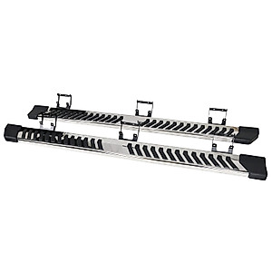 IKON MOTORSPORTS, Running Boards Compatible With 2015-2023 Ford F150 SuperCrew Cab, V Style Silver Steel Side Step Bar Nerf Bar