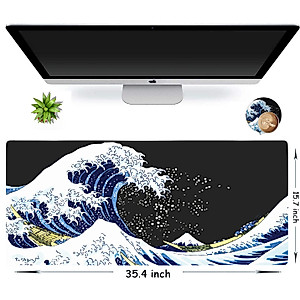 iLeadon Extended Gaming Mouse Pad - Non-Slip Water-Resistant Rubber Base Computer Keyboard Mouse Mat, 35.1 x 15.75-inch XX-Large, Ideal Partner for Work & Game, Sea Wave