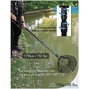 Hlotmeky Fishing Net Rubber Landing Net Large Fishing Nets for Saltwater Heavy Duty Big Fishing Net Kayak Folding Retractable Fishing Net Long Handle