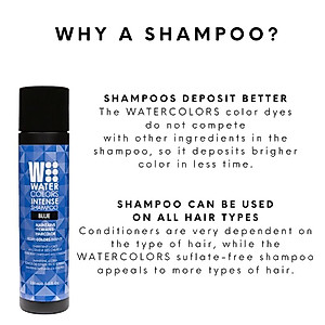Watercolors INTENSE Semi Permanet Color Depositing Shampoo. Sulfate & Paraben Free to Maintain & Enhance Hair Color 8 fl oz - BLUE