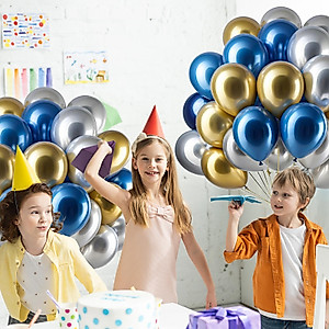 Metallic Gold Silver Balloon and Metallic Blue Balloon for Baby Shower Birthday Graduation Wedding Party Decorations